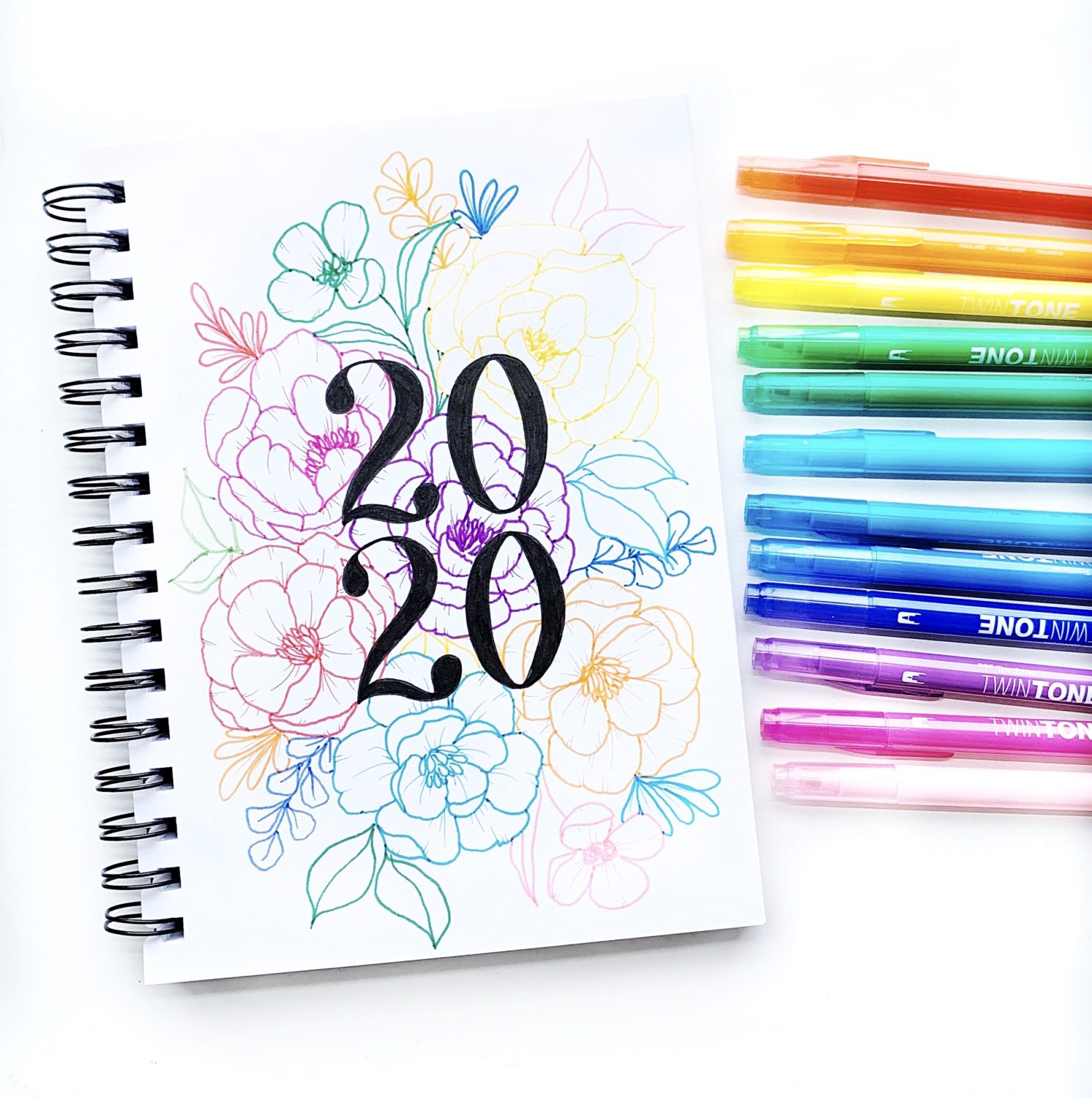 2020 Bright and Colorful Floral Cover Page - Tombow USA Blog
